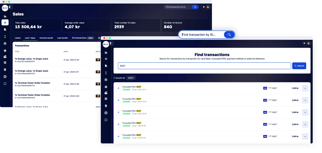 Find a transaction through a search